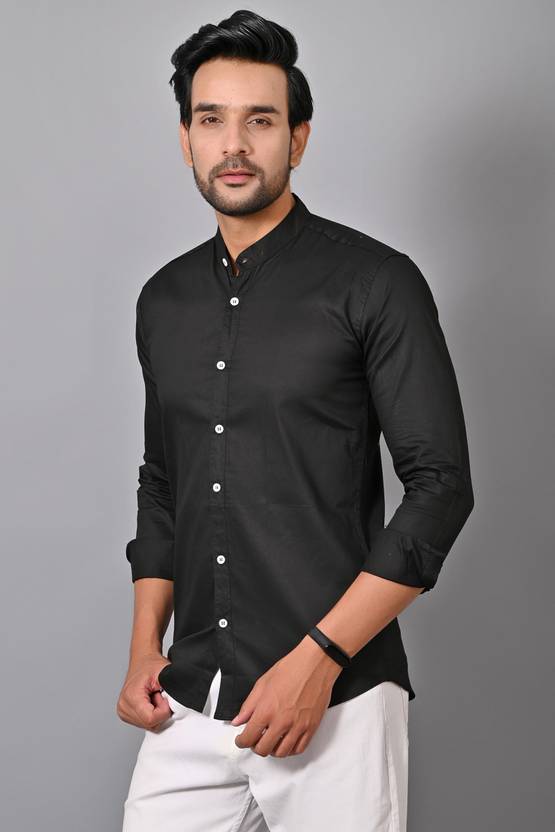 MANSAT Men Solid Casual Black Shirt - Buy MANSAT Men Solid Casual Black ...