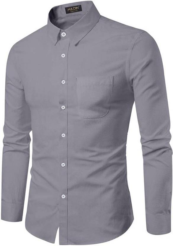 MILDIN Men Solid Formal Grey Shirt - Buy MILDIN Men Solid Formal Grey ...