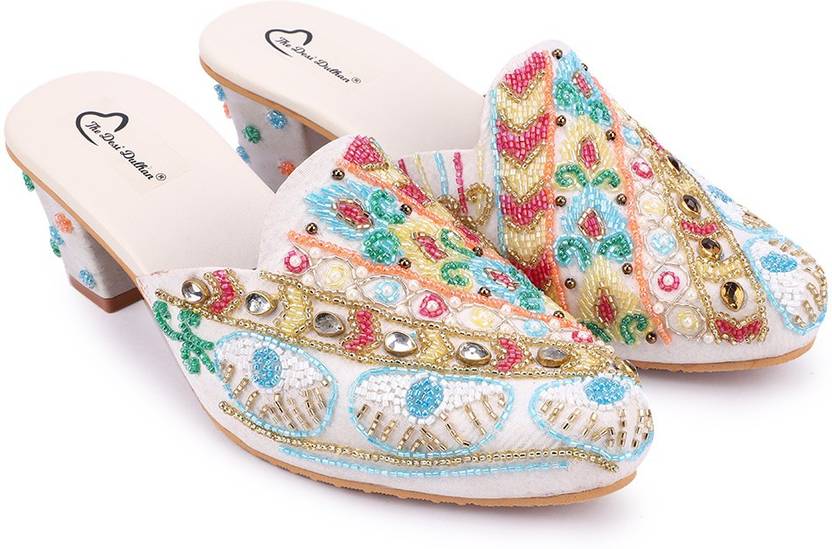 The Desi Dulhan Embellished Block Heels Mules Ethnic Mule For Women ...