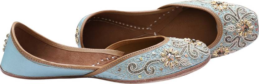 Rsk Ethnic Wear Handmade Ethnic Punjabi Jutti With Sky Blue Color Cutdana And Dabka Work Jutis