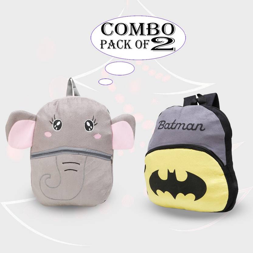 ARN Combo Backpack Elephant & Batman Soft Velvet Kids School Bag ...