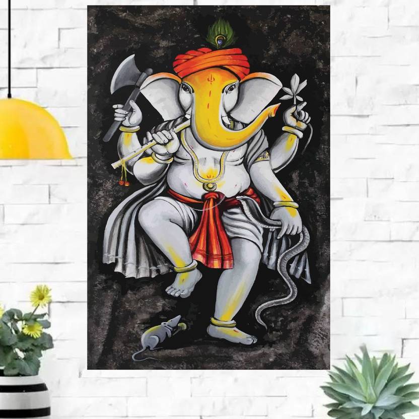 Ganesh Ji Frameless Wall Poster, High-Quality Ganesha Graphics Wall ...
