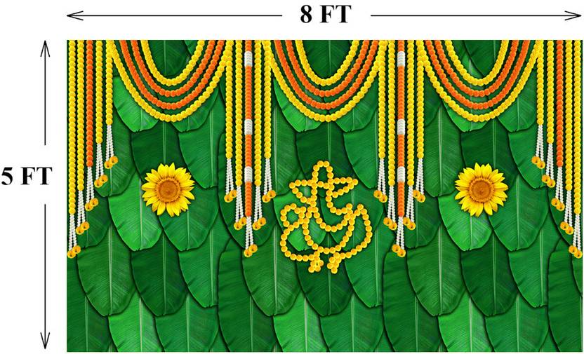 Tejas Creation Banana Leaf & Ganesh Ji Backdrop for Decoration (H:5ft X ...