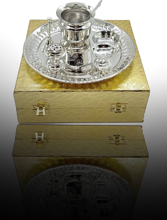 garnishcrafts Silver Plated Pooja Thali Aarti Thali Set of 7 Pieces ...