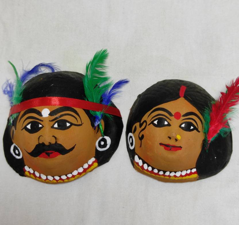 Hearts and Crafts Adivasi couple mask, Decorative Showpiece - 9 cm ...