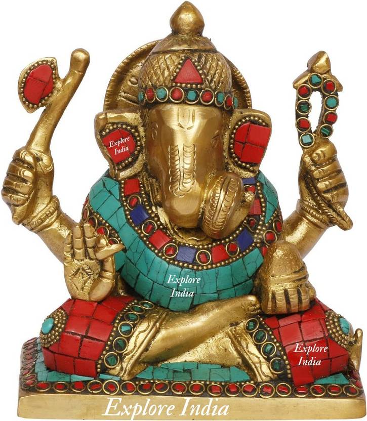 Explore india Brass Ganesha Idol with Twisted Trunk Statue for Home ...