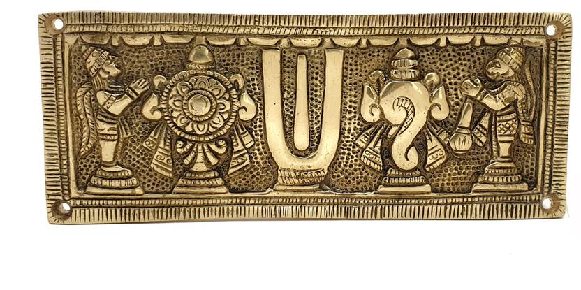 Two Moustaches Brass Shankh Chakra Namah with Hanuman and Garuda Wall ...