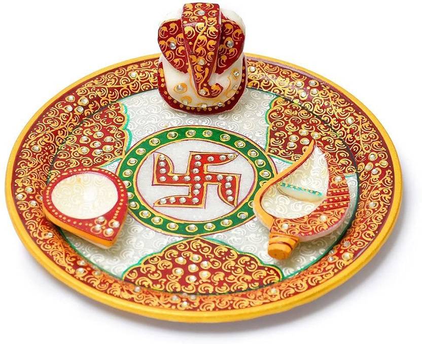 Geetanjali Home Decor Handmade White Marble Painted Pooja Thali with ...