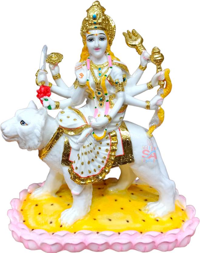 S A Gifts Dust Goddess Maa Durga Devi Statue Sherawali MATA Idol,White ...