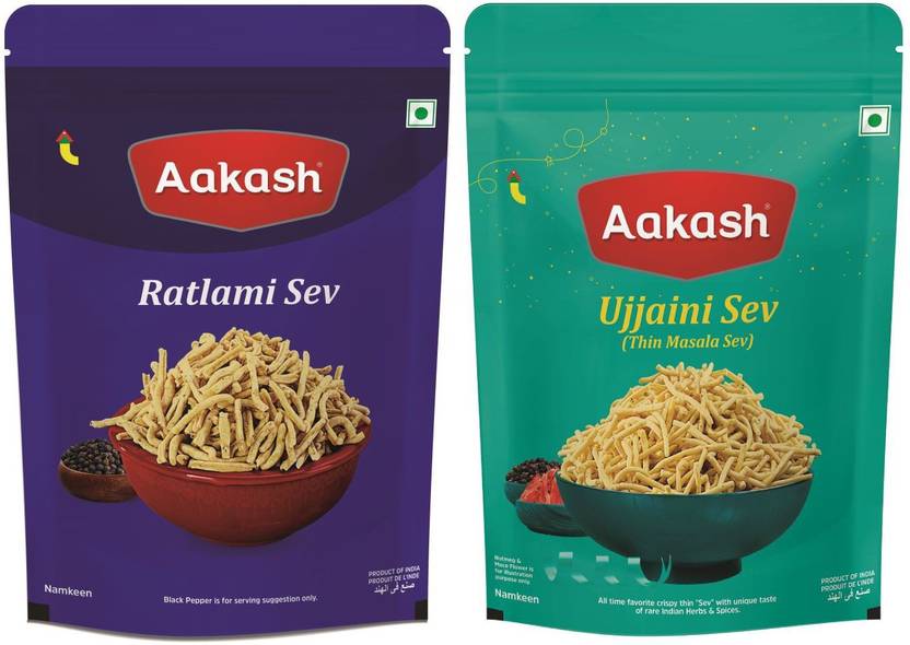 AAKASH Namkeen Sev Combo | Black Pepper Flavor Namkeen | Pack of 2, 350 ...