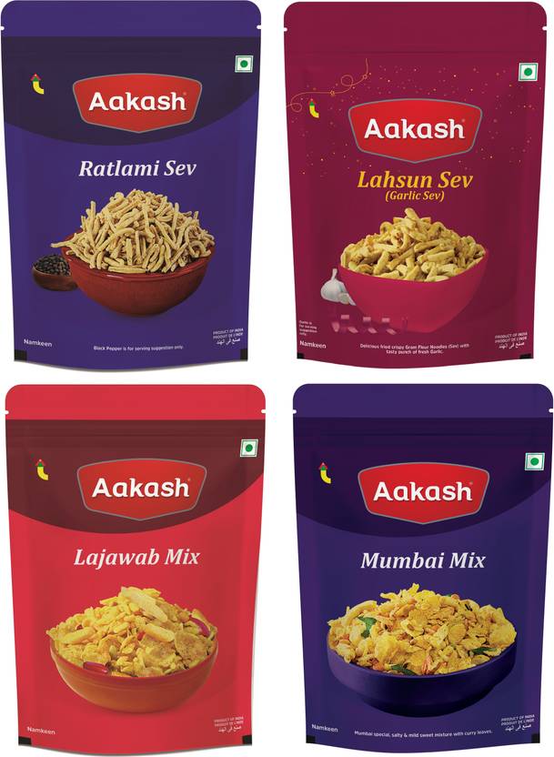 AAKASH Namkeen Sev & Mixture Combo |Traditional Spicy Namkeen | Pack of ...