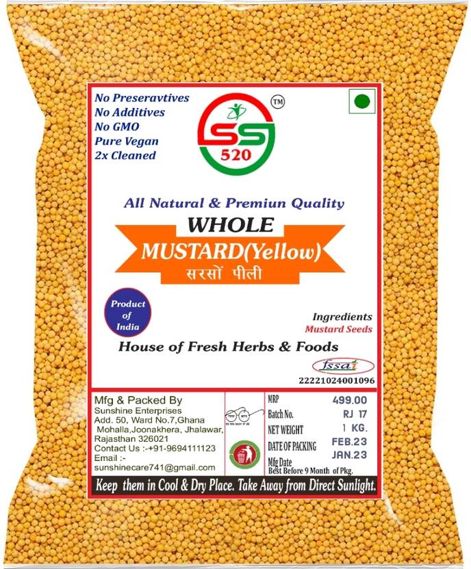 SS520 Organic whole Yellow Mustard Seed (Pili Sarson) 1 kg. White ...