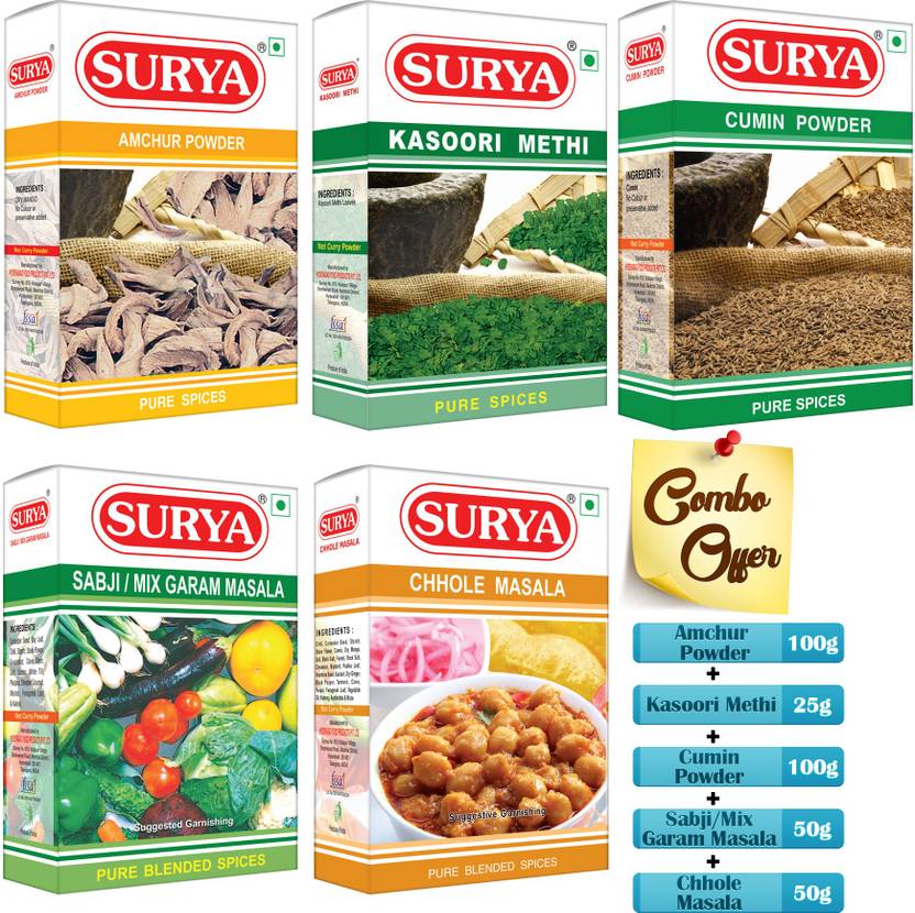 Surya (Amchur,,Jeera ) powder 100g ( Sabji ,Chole) masala 50g Kasoori ...
