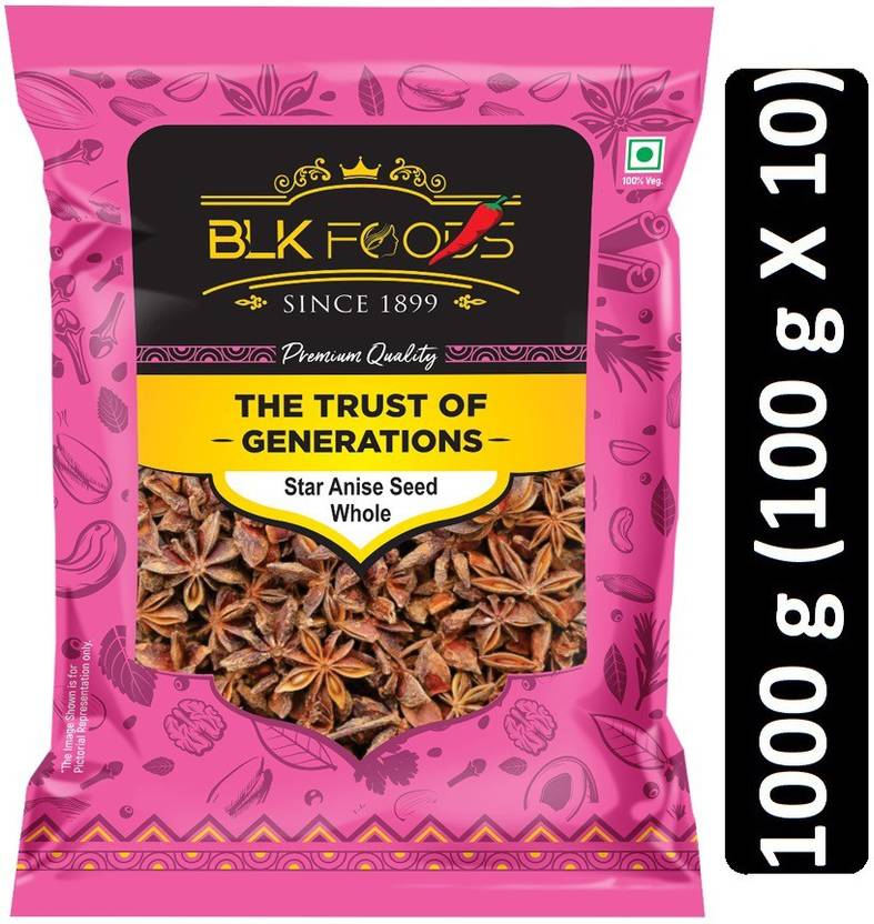 BLK FOODS Select Star Anise Seed Whole (Badiyan) 2000g (10 X 200g) Price in India - Buy BLK ...