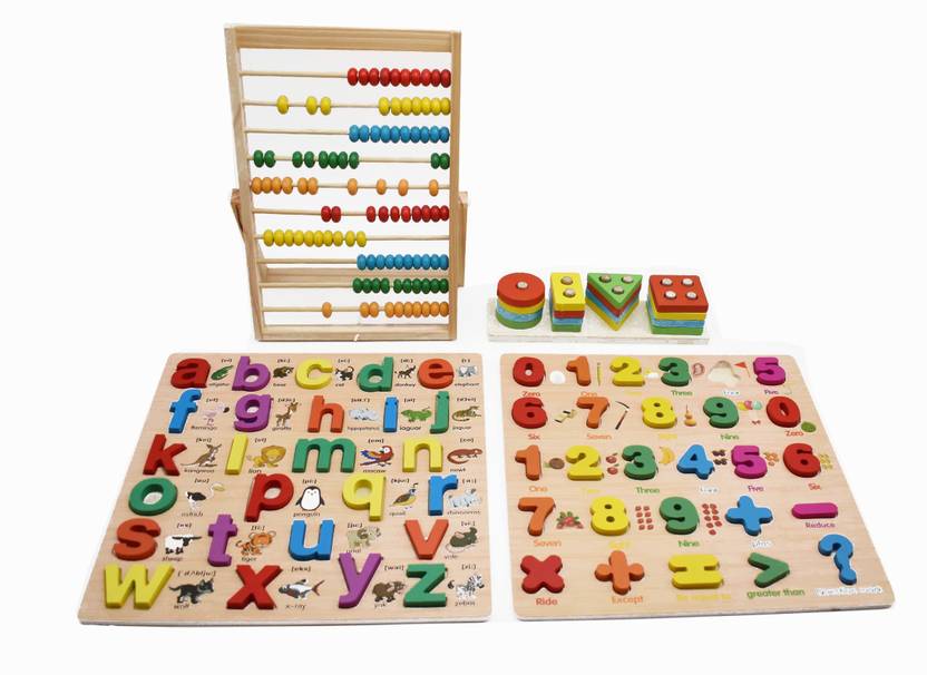 justhandmade Wooden Abacus Frame Letters Numbers | 4 Angle Stacker for ...