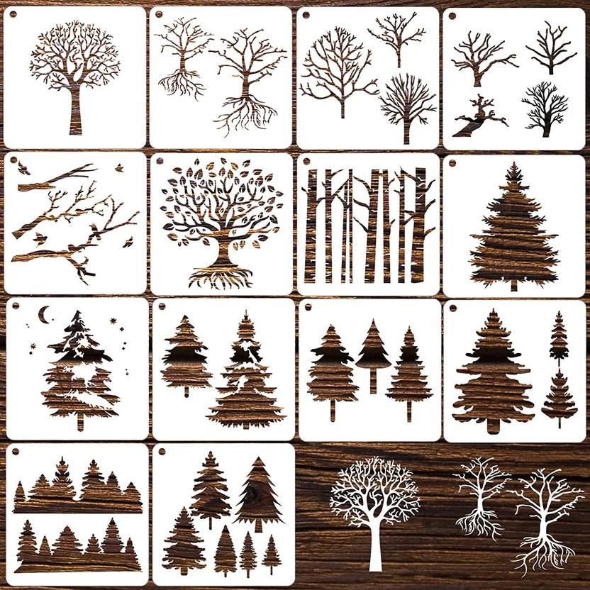 Kachi Pencil 14 Pcs Aspen Pine Tree Stencils Reversed Branches Template ...