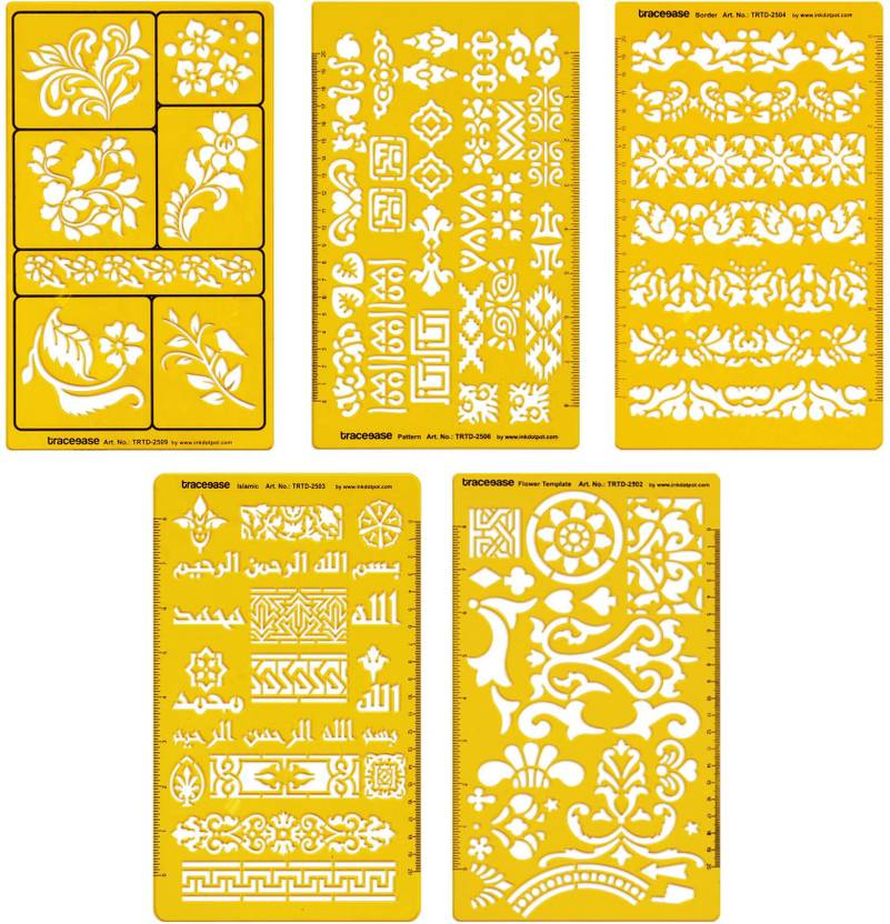 Traceease Traceease 5 Pieces Floral Multi Pattern Drawing Templates ...