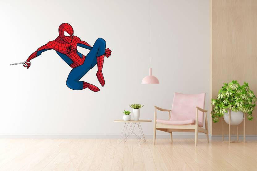 AK GRAPHICS 60 cm Spider man hanging on the net wall sticker Self ...
