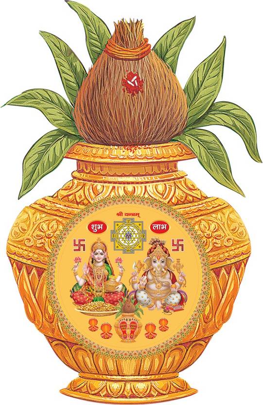 god & god's Laxmi & Ganesh Ji on Yellow Kalash Large Self Adhesive ...