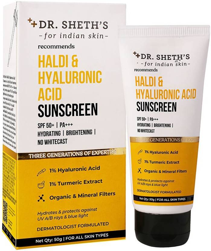 Dr. Sheth's Haldi & Hyaluronic Acid Sunscreen | Spf 50+ | PA ...