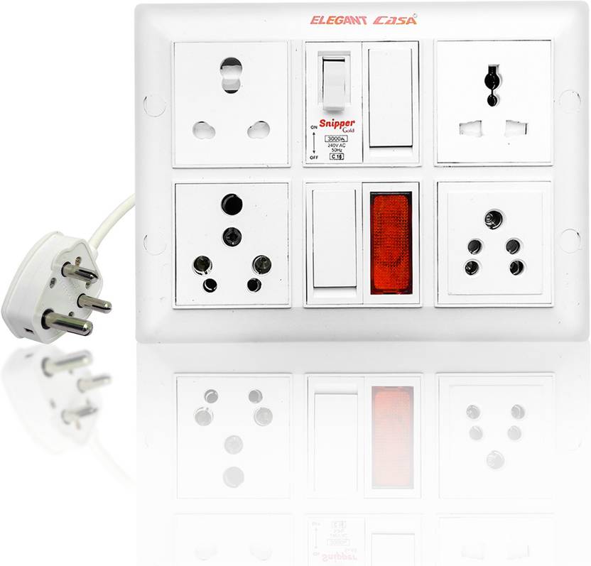 Elegant Casa Extension Board 6/16Amp Shutter Socket 6Amp Universal ...