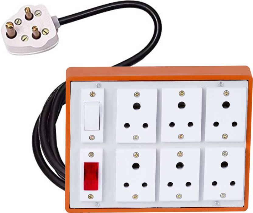 JELECTRICALS Premium Brown Extension Board With 6 Anchor Socket and 1 ...