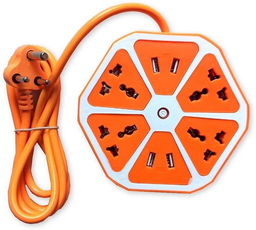 Zeom ®Hexagon Extension Cord With 4 USB Port & 4 Socket With 3 Meter ...
