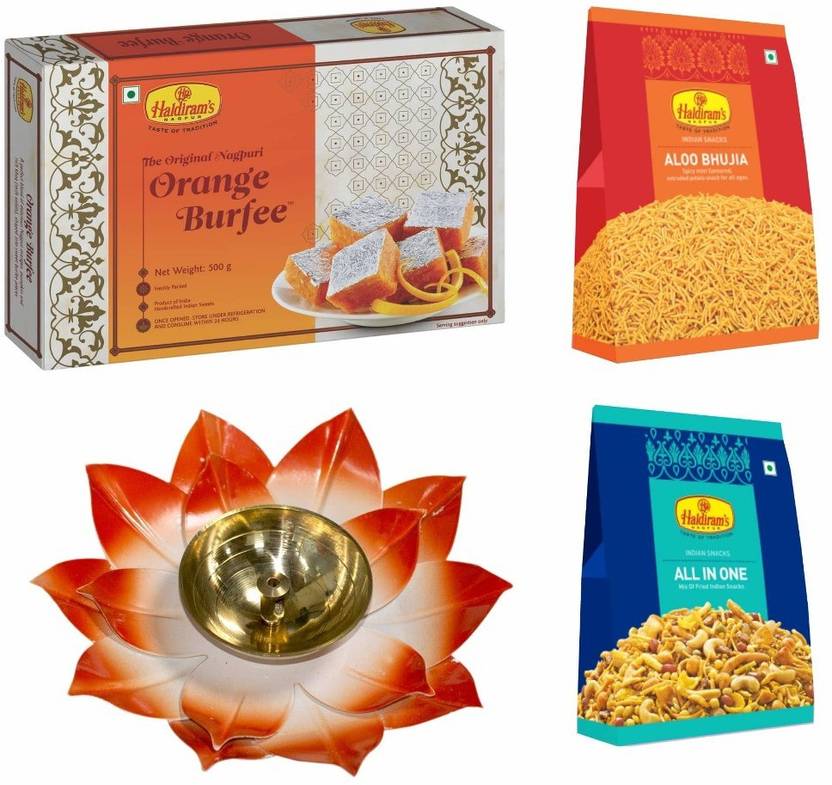 Haldiram's Nagpur Orange Burfee 500g, All in One200g, Aloo Bhujia 200 g ...