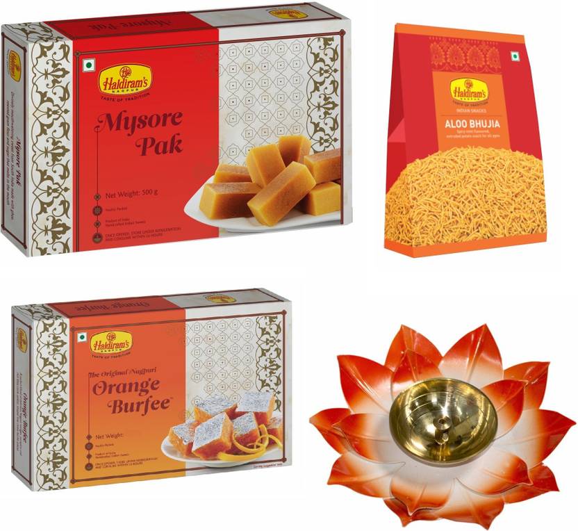 Haldiram's Nagpur Mysore Pak 500g, Orange Burfee 250g, Aloo Bhujia 200g ...
