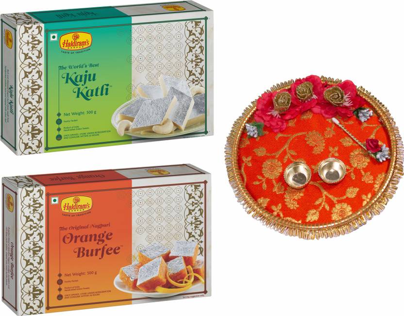 Haldiram's Nagpur Kaju Katli 500g and Orange Burfee 500g With Puja ...