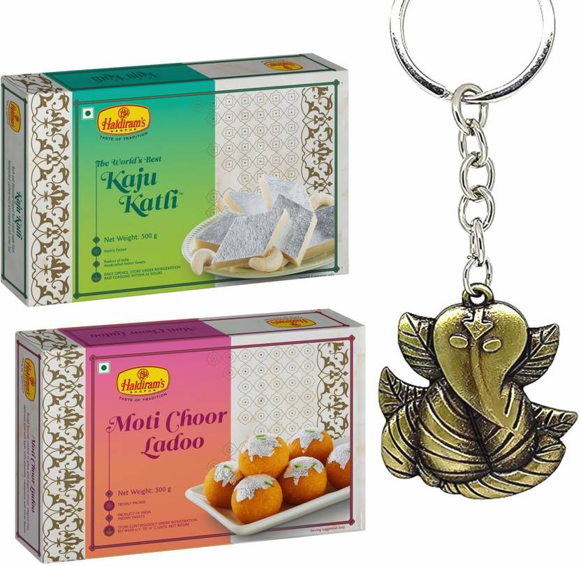 Haldiram's Nagpur Kaju Katli 500g, Moti Choor Ladoo 500g With Ganesha ...