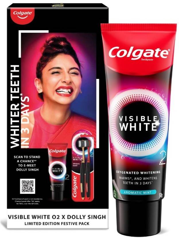 Colgate Visible White O2 Toothpaste 100gm & O2 Toothbrush 2pcs Dolly ...