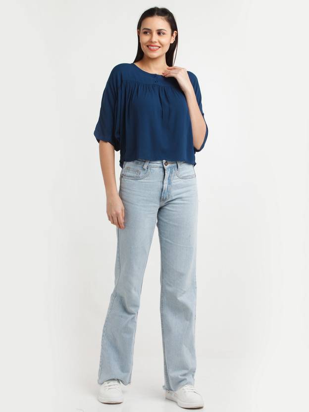 Zink London Casual Solid Women Blue Top - Buy Zink London Casual Solid Women Blue Top Online at ...
