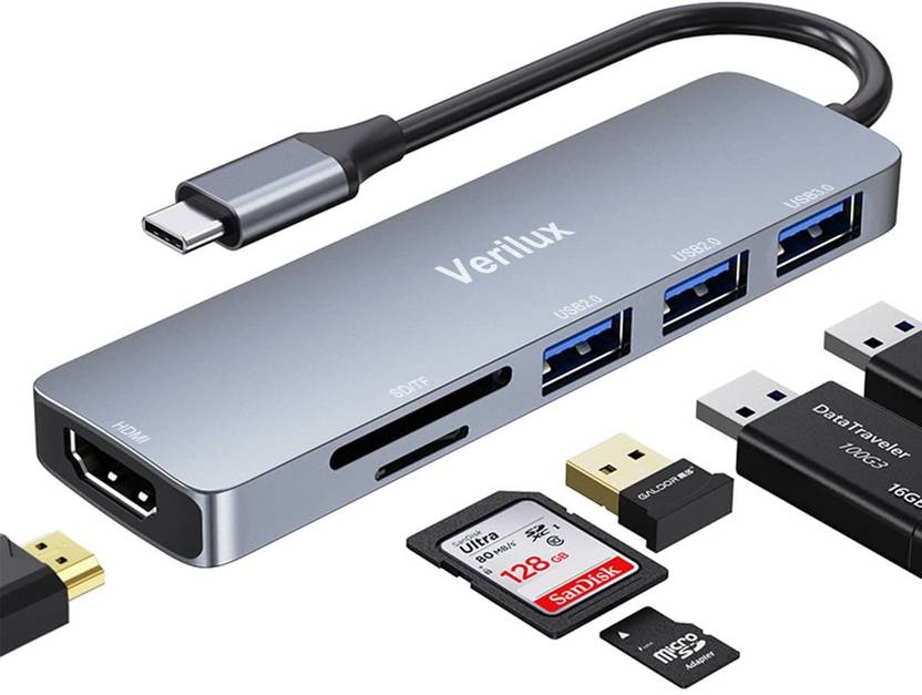 Verilux USB Hub Multiport USB Adapter 6 in 1 Portable USB Post Type C ...