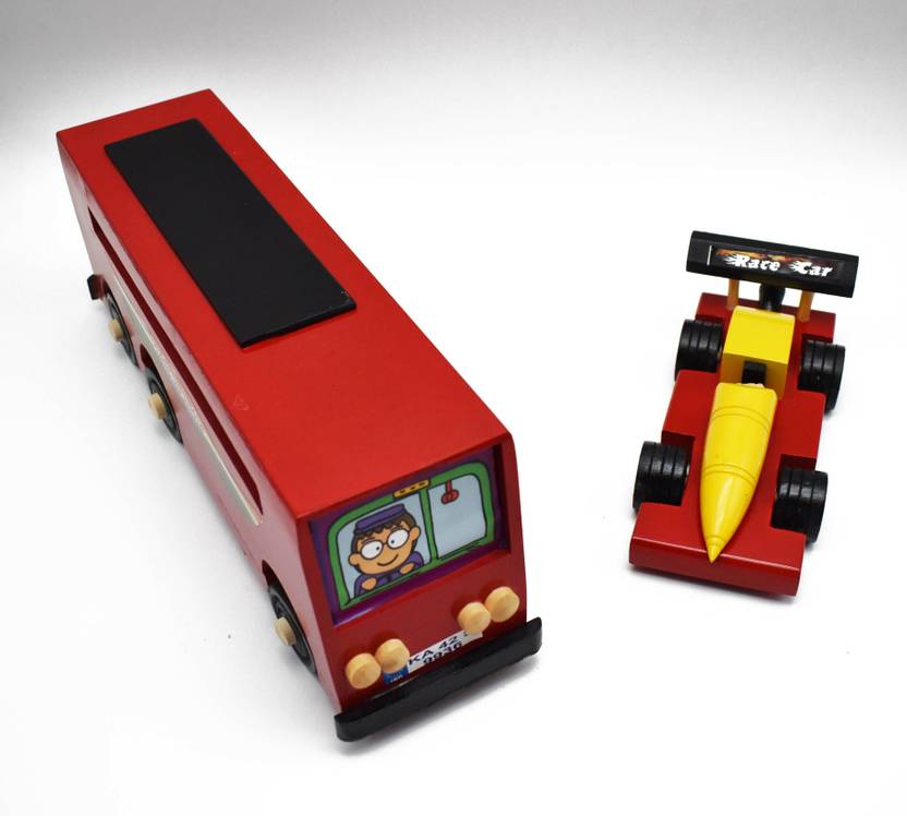 justhandmade Wooden Bus With Rolling wheel | Race Car Pull Along Toy ...