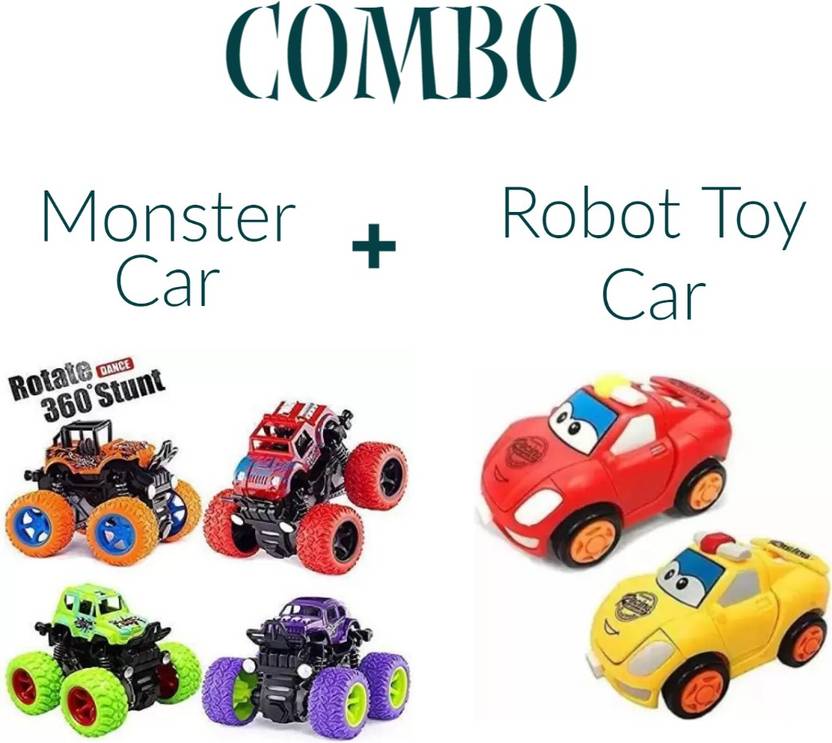 SLOnlineMart Combo of Friction Powered Monster Car 4x4 Big Wheels ...