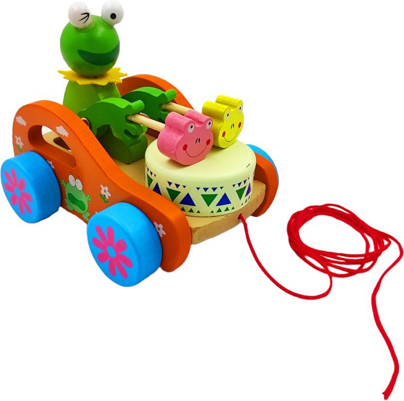 dishvy Pull Along Toy Car for Kids Boys Girls|Wooden Car Toys with Drum ...