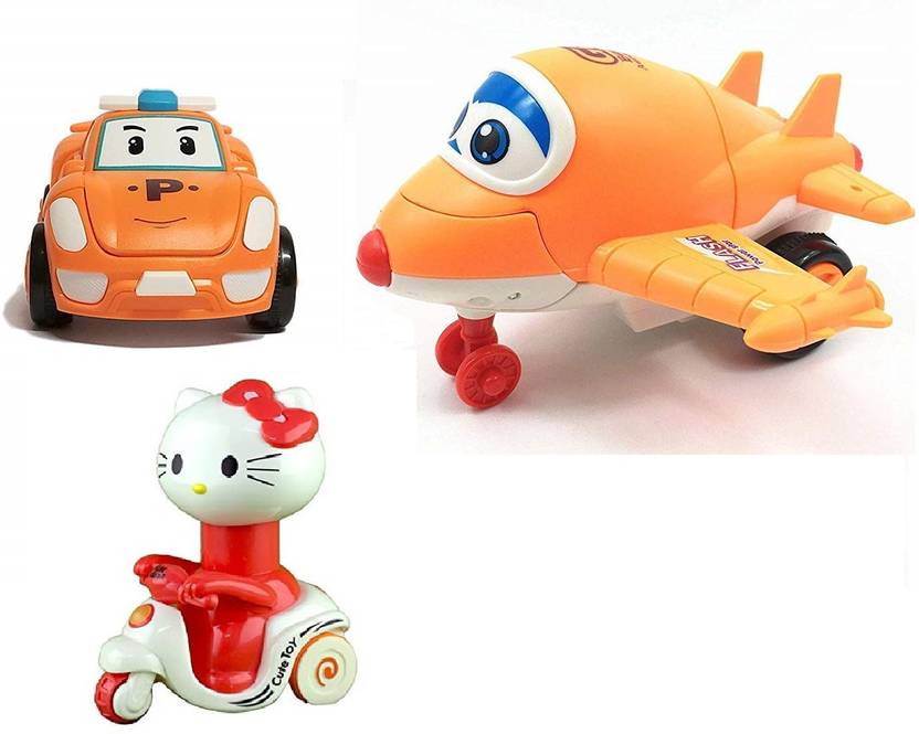 hinik Combo Push Pull Robot Car & Plane & Kitty on Scooter for Kids ...