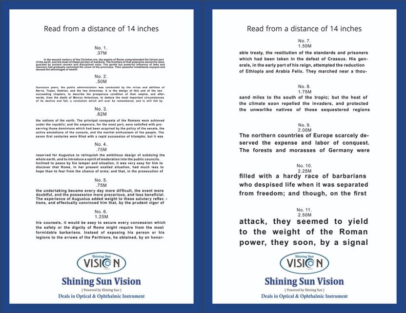 Shining sun Vision Eye Chart Near Vision Reading Test Plastic Quoted ... Shining sun Vision Eye Chart Near Vision Reading Test Plastic Quoted ...