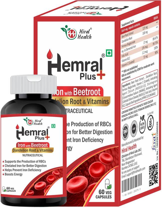 Hiral Health Hemral Plus Capsules |Support RBC Level & Iron Deficiency ...