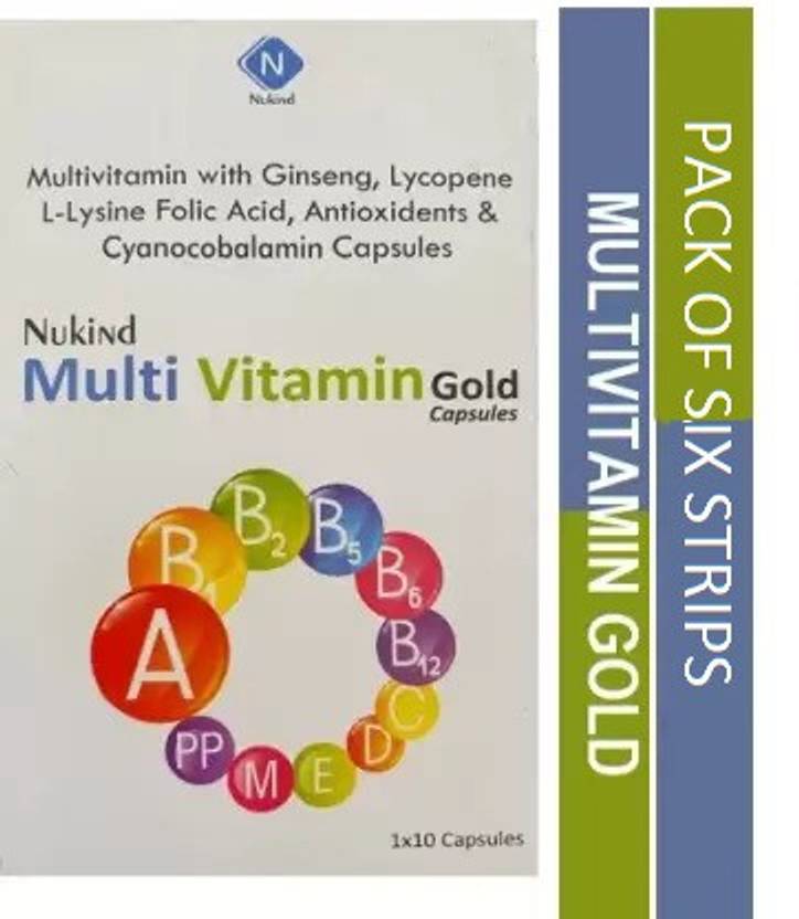 Nukind MULTIVITAMIN GOLD CAPSULE FOR MEN AND WOMEN (6*10CAPS) Price in ...