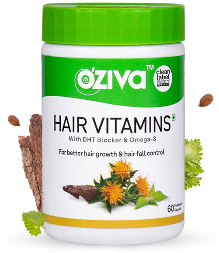 OZiva Hair Vitamins (DHT Blocker & Omega 3), Vegetarian Tablets for ...