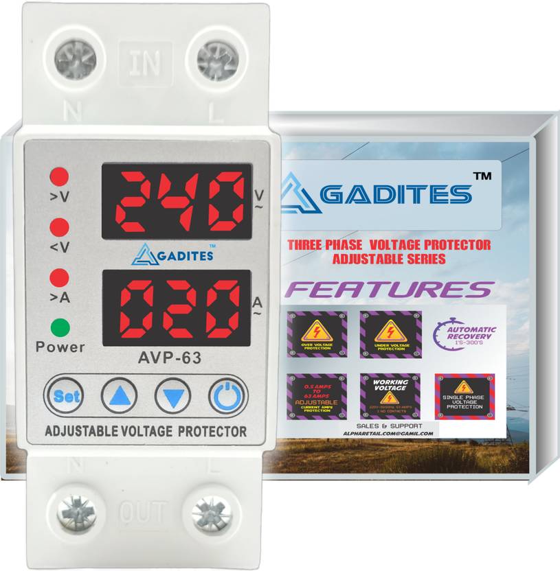 GADITES Voltage Guard with Auto Recovery 1Phase 220V, 63A Over/Under ...