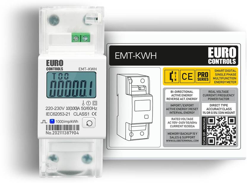 EURO EMTKWH Energy Meter - Bi-Directional 100A - Measure Amp,Frequency ...