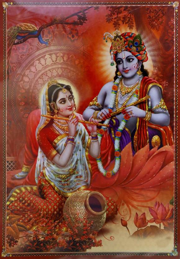 Deeveeposters ROSE FRAMING RADHA KRISHAN IN CRYSTAL POSTER WITH GUMMING ...