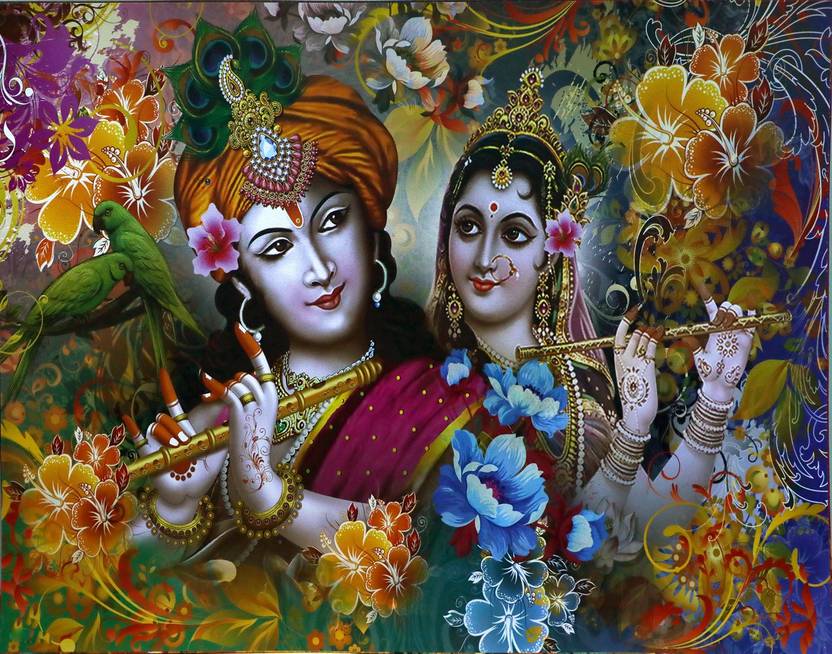 Deeveeposters ROSE FRAMING Radha Krishna wall sticker poster with ...