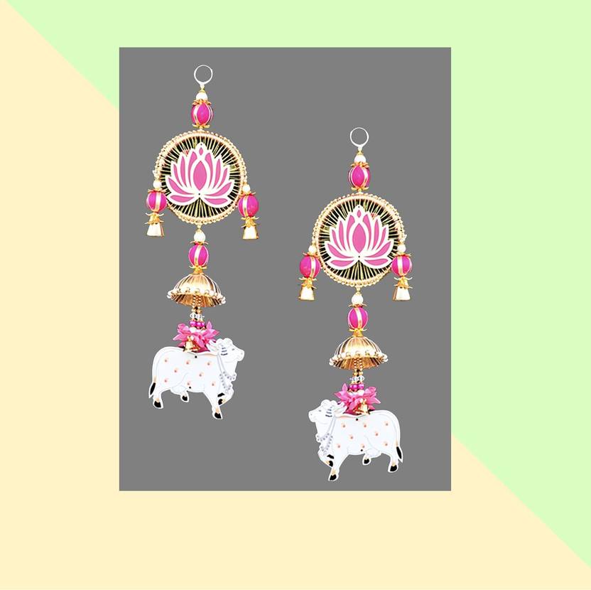 Saugat Traders Cow Pichwai with Lotus Cutouts with Pom Poms Backdrop ...