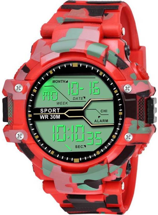 Glazba Digital Watch With Day & Date Display Red Army Design Multi ...
