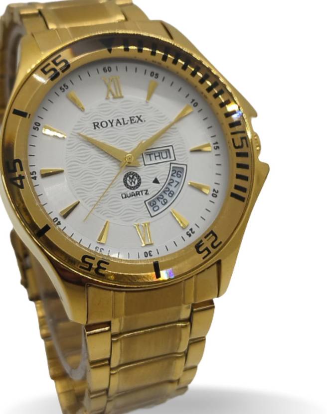 Royalex Royalex Men's Watch White Dial Day and Date Golden Case and ...
