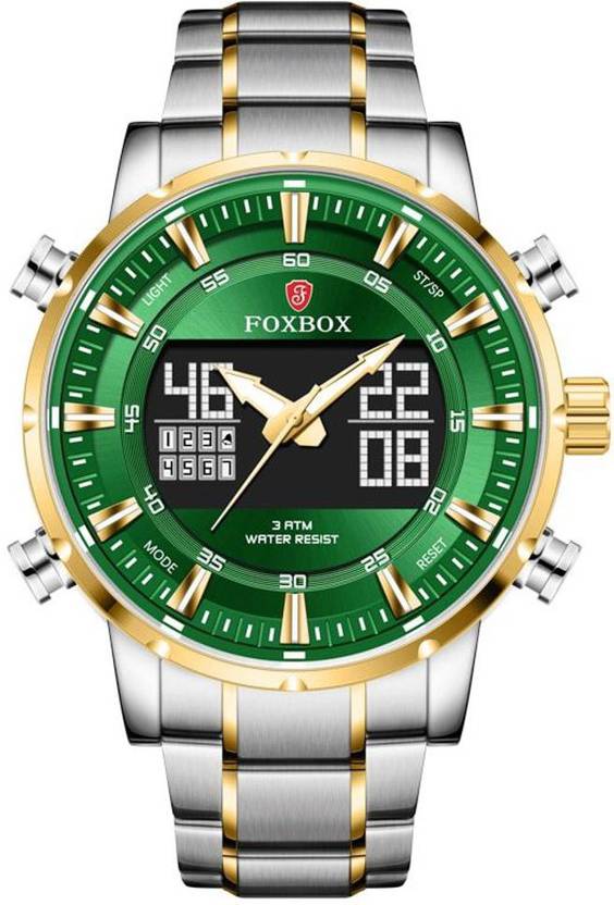 OVERFLY Green Dial Dual Time Chronograph Luxury FOX BOX Green Dial Dual ...